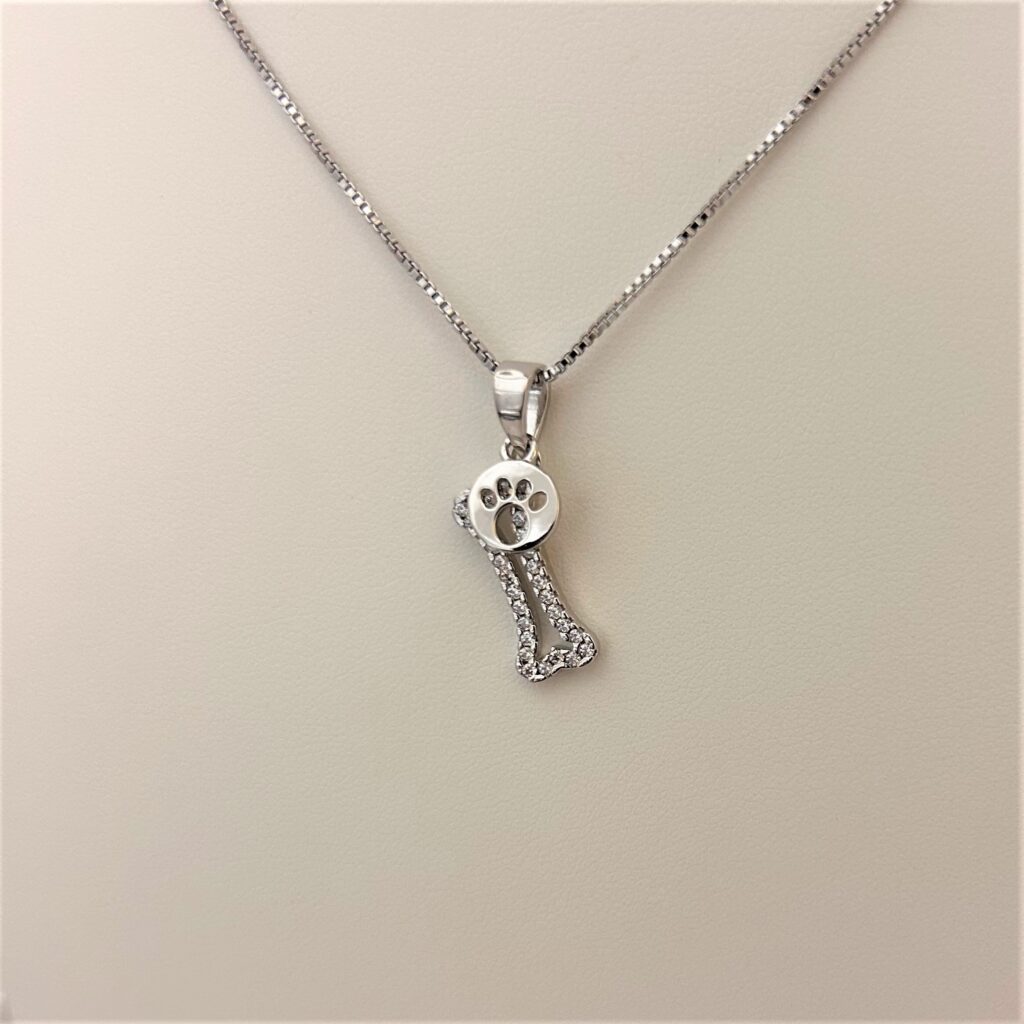 Sterling Silver Dog Paw and Bone Necklace – Karat Gold